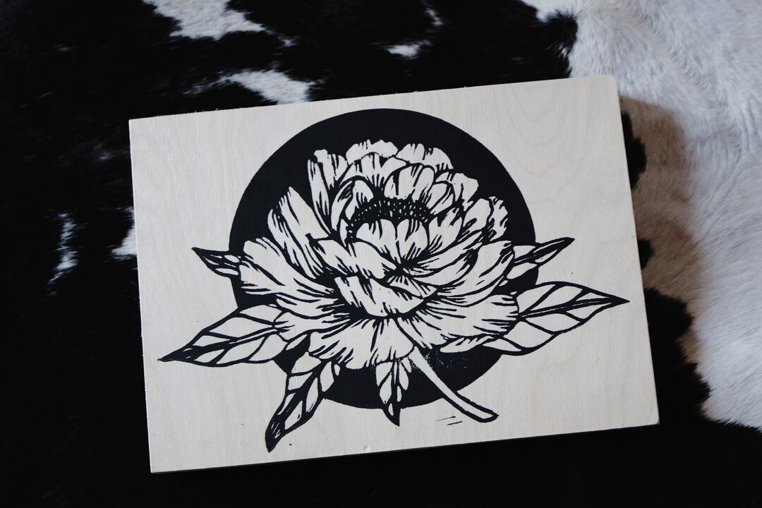 Peony Wood Panel Print, Linocut Print, Handmade Print, 5x7 Print - Etsy