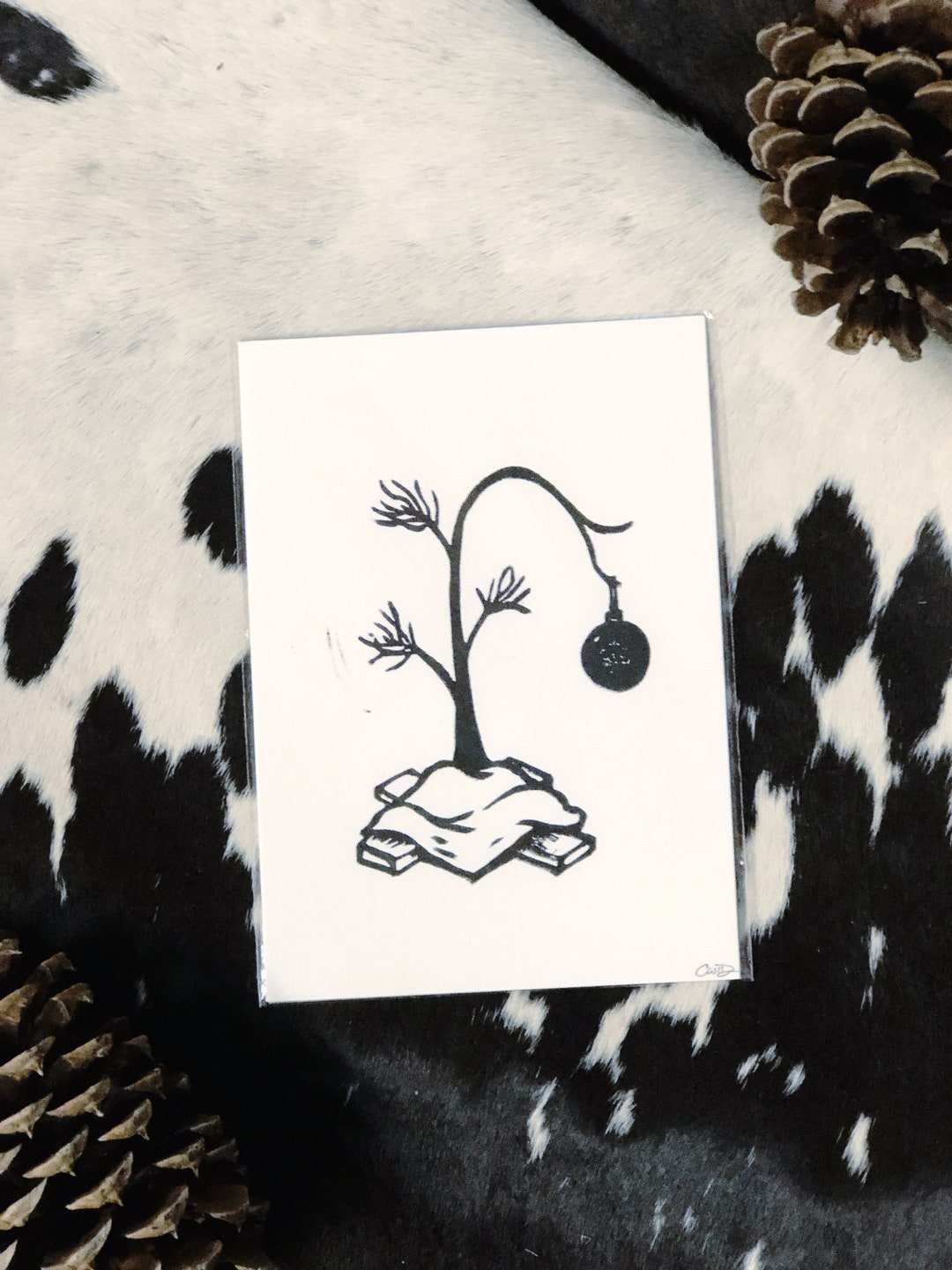 Charlie Brown Tree Print, Linocut Print, Handmade Print, 5x7 Print - Etsy