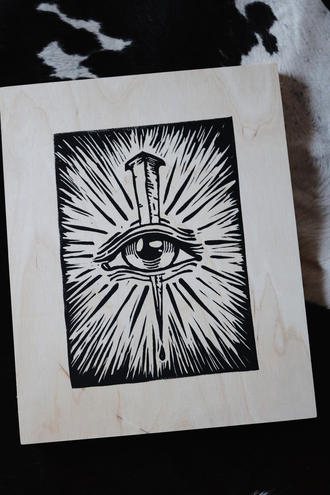 Eye & Dagger Wood Panel Print, Linocut Print, Handmade Print, 8x10 ...