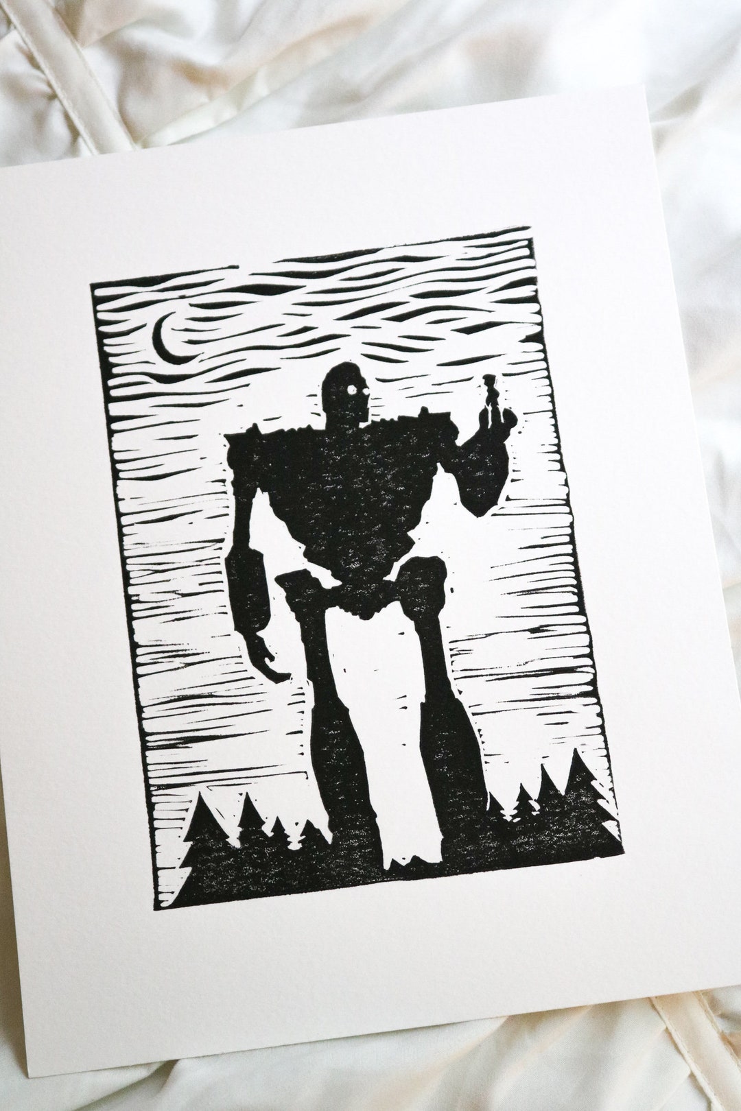 Iron Giant Linocut Print, Handmade Art, 8x10 - Etsy