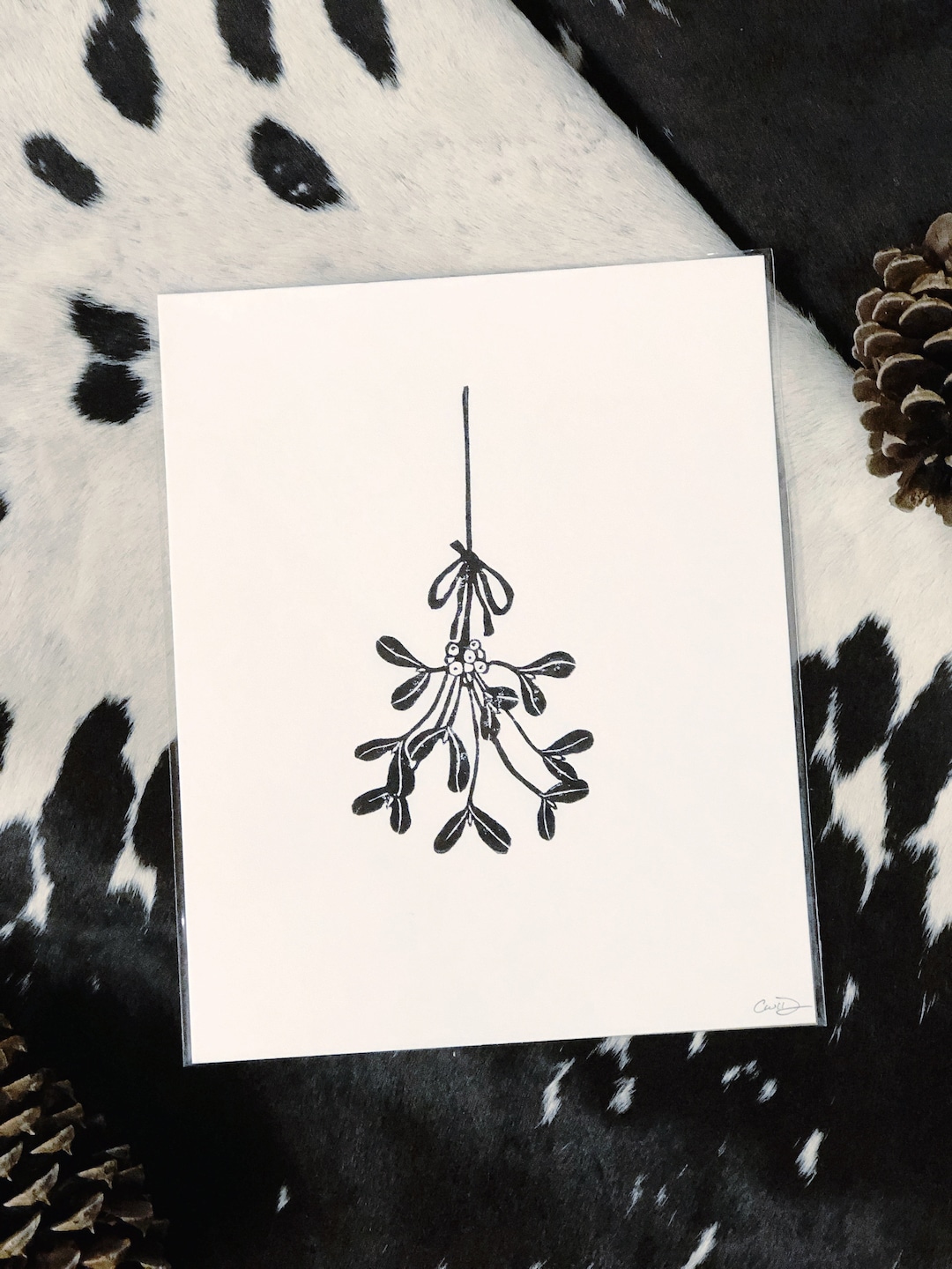Mistletoe Print, Linocut Print, Handmade Print, Christmas Print, 8x10 ...