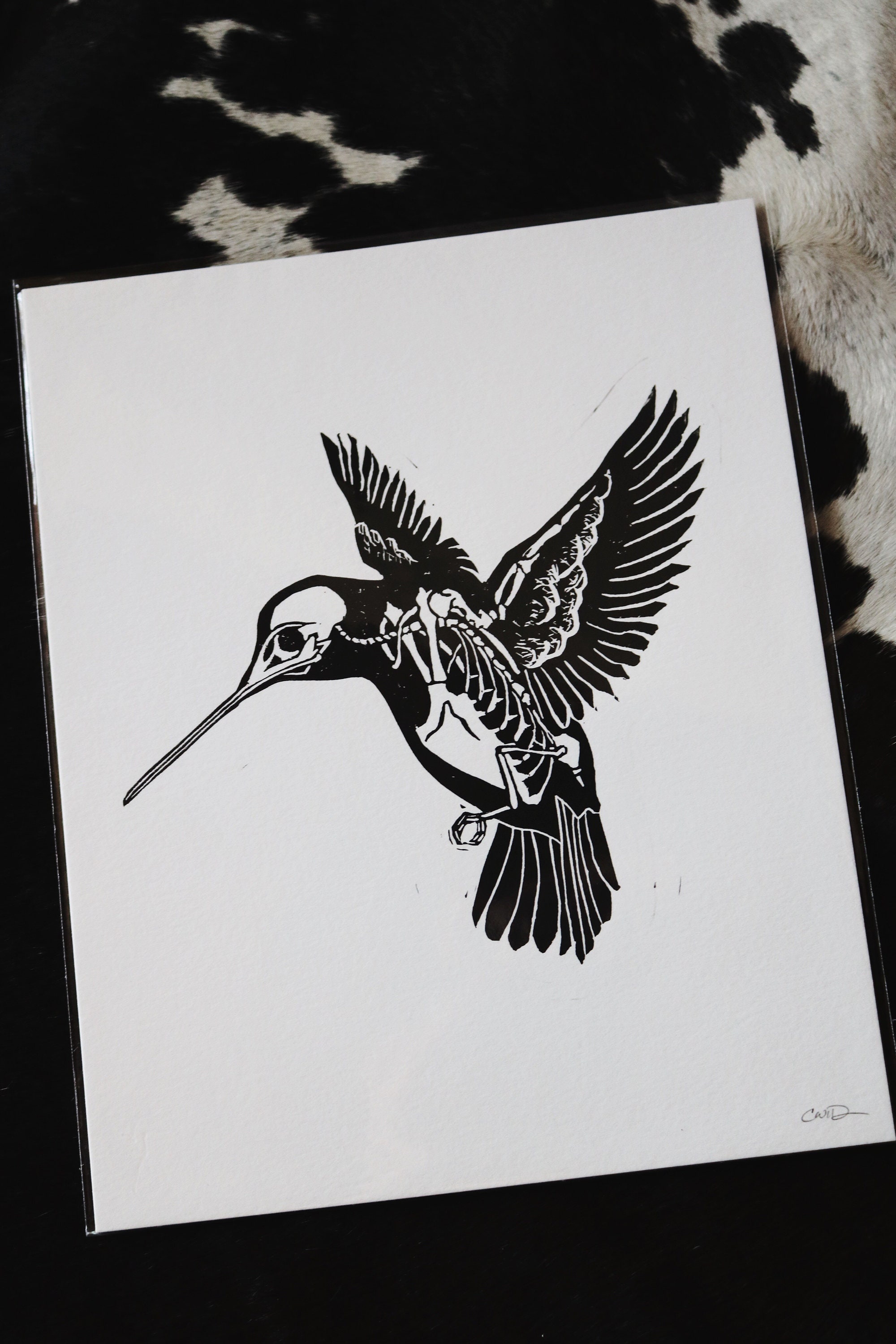 Hummingbird Print, Linocut Print, Handmade Print, Impression 8x10 ...