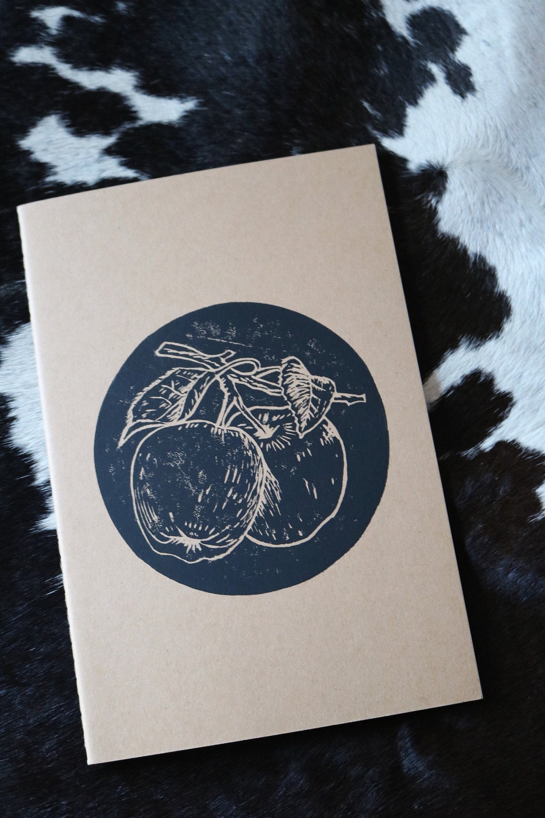 Apple Linocut Printed Journal, Kraft Journal, Kraft Brown Notebook - Etsy