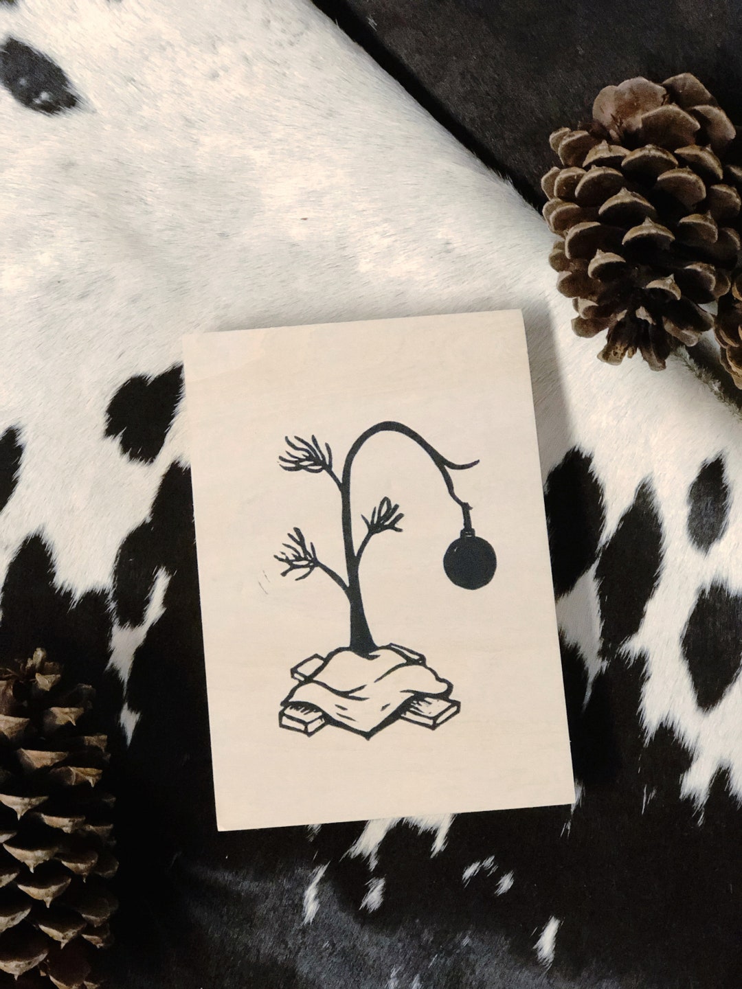 Charlie Brown Tree Print, Wood Panel Linocut Print, Handmade Print, 5x7 ...