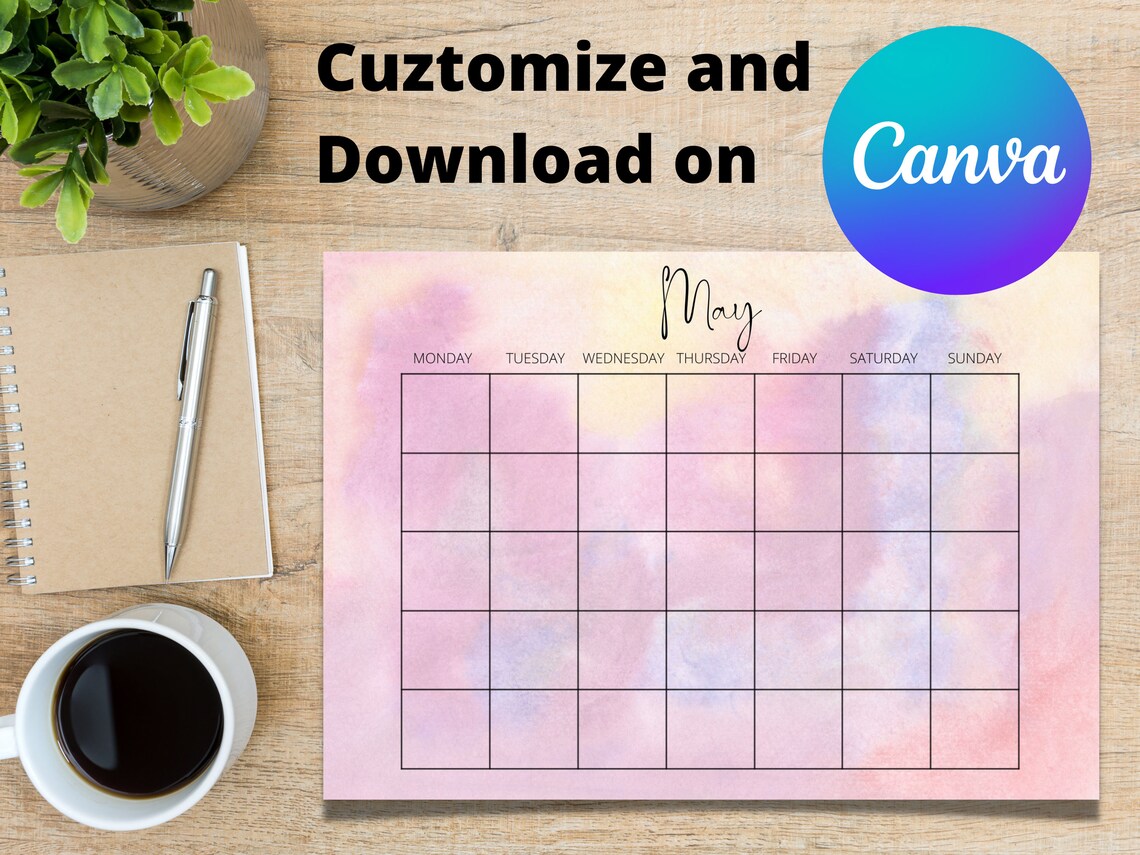 Blank Monthly Calendar Printable Landscape Calendar Template | Etsy