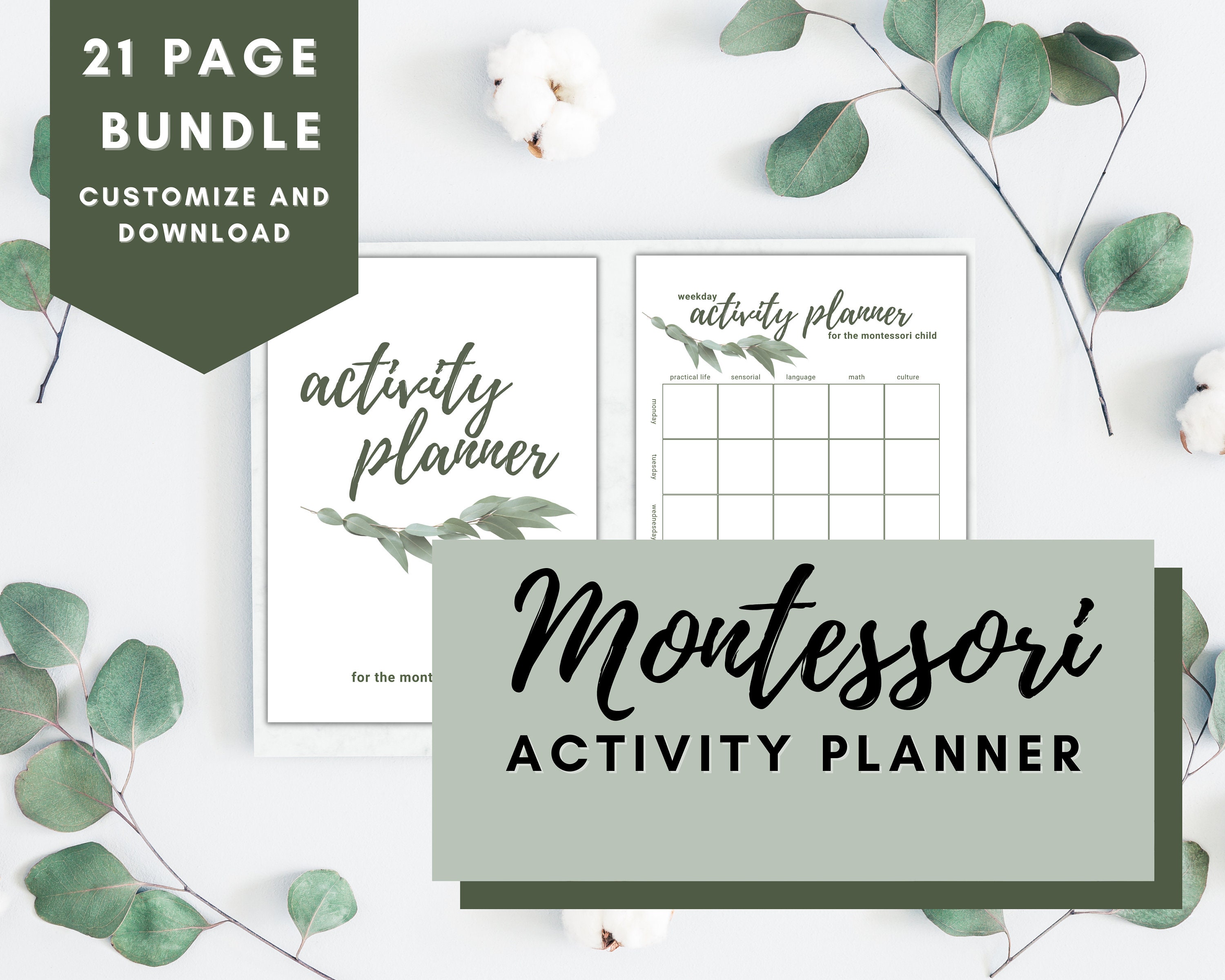 Montessori Activity Planner - Montessori at Home - Eucalyptus Theme ...