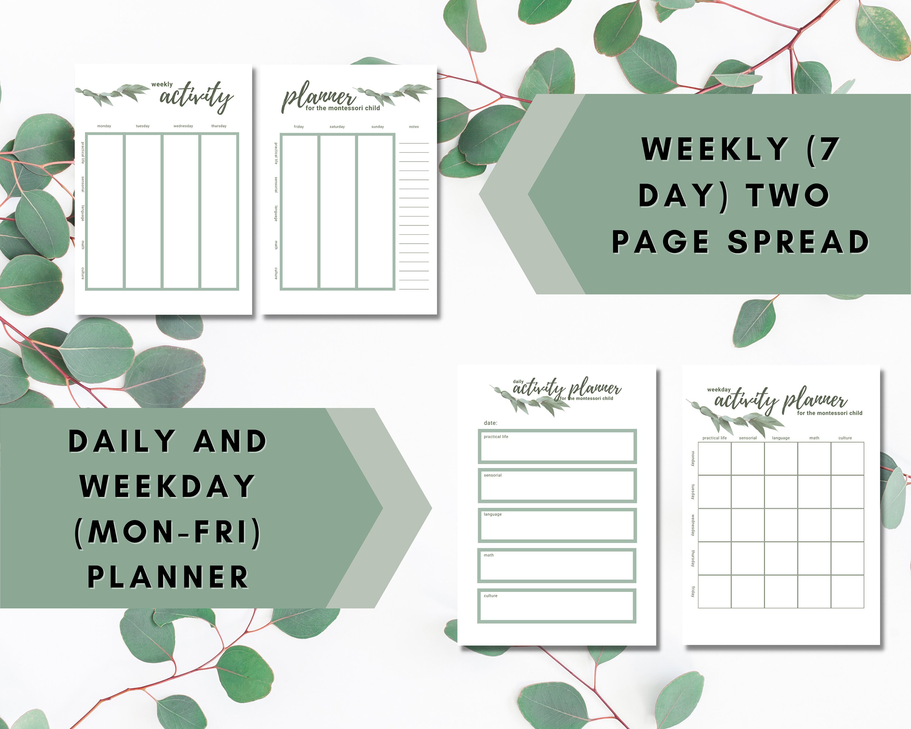 Montessori Activity Planner - Montessori at Home - Eucalyptus Theme ...