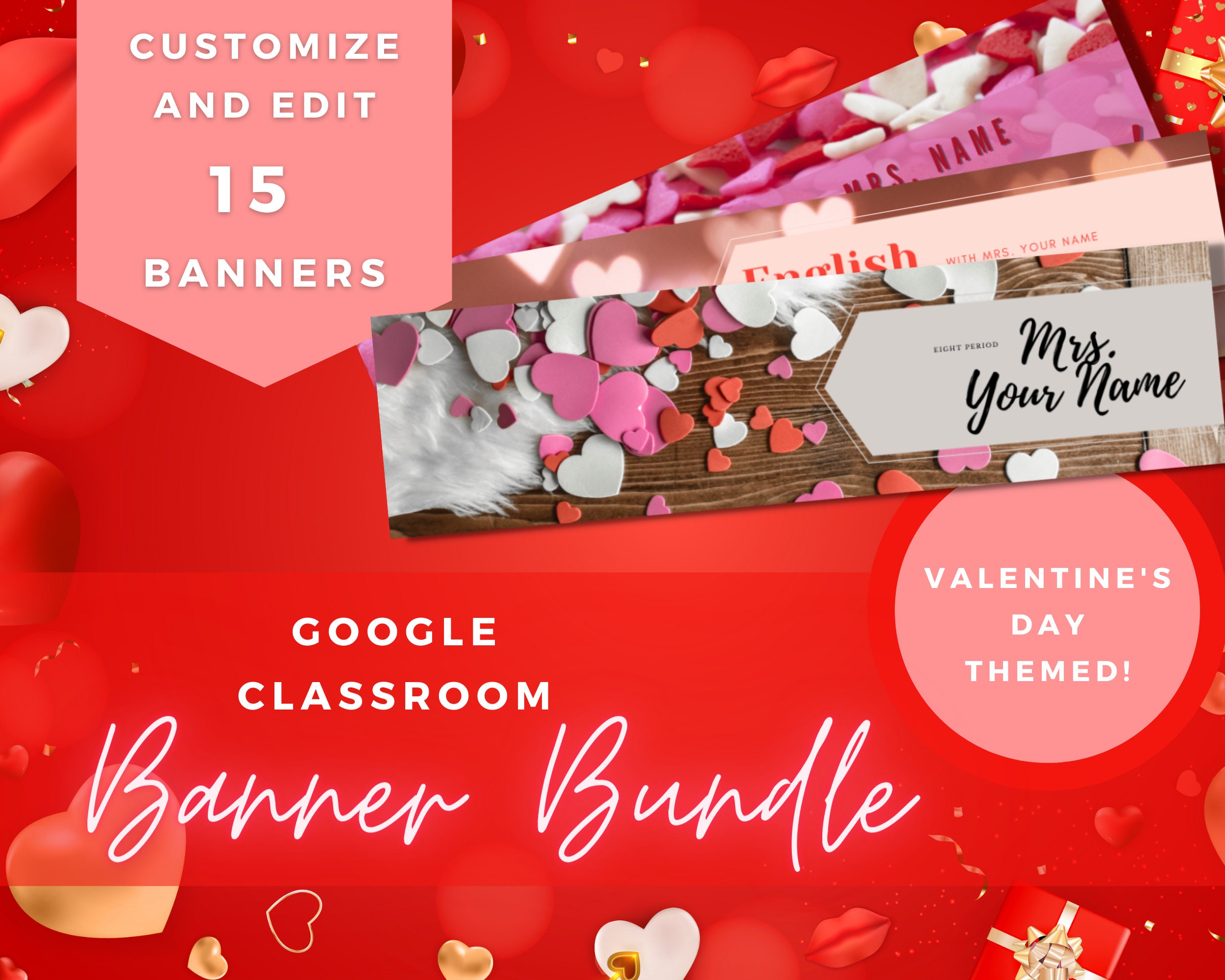 Valentine's Day Google Classroom Banner Bundle - Etsy