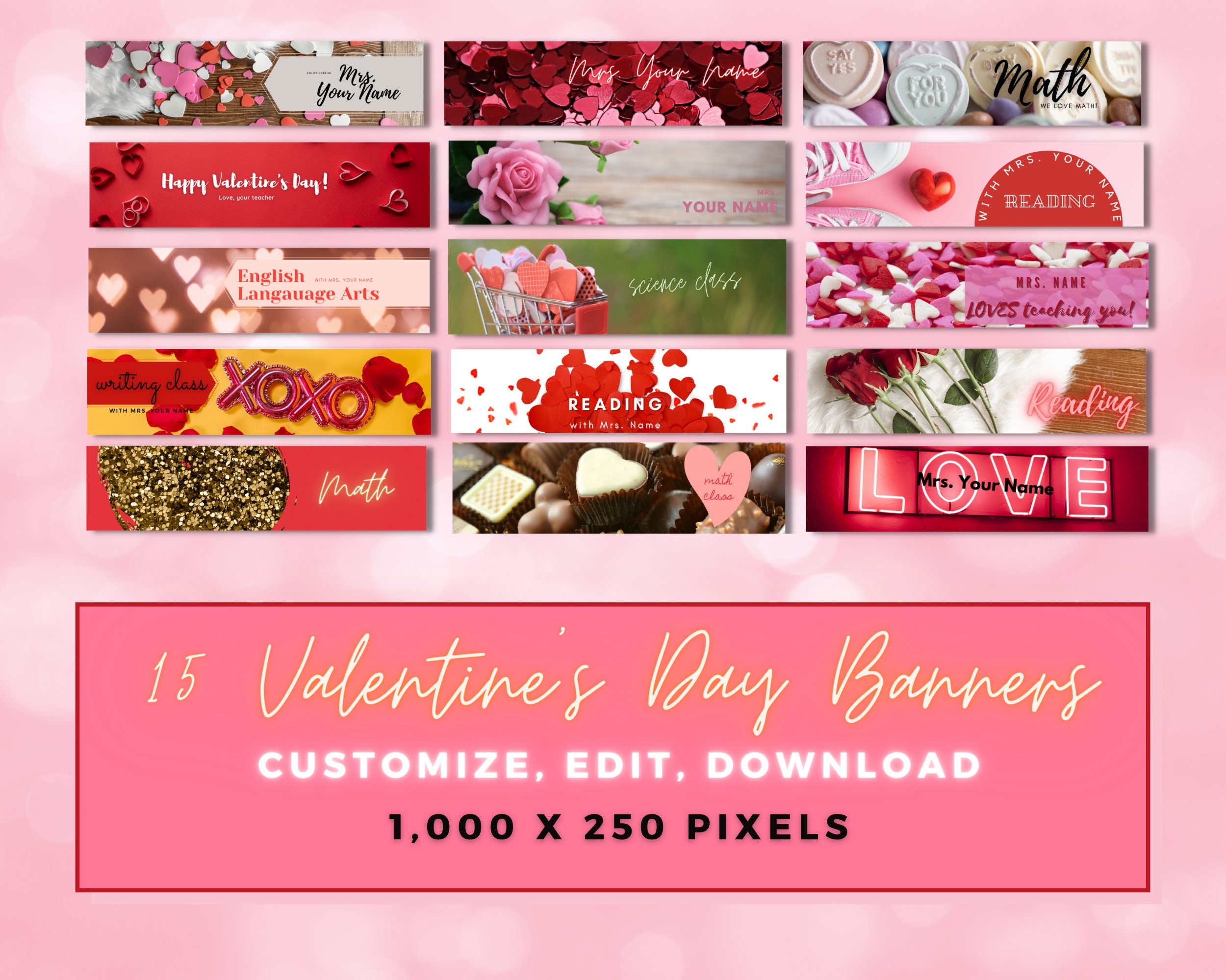 Valentine's Day Google Classroom Banner Bundle - Etsy