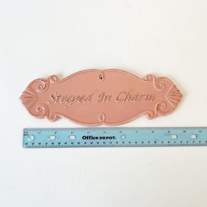 Vintage Ceramic Wall Door Plaque Sign Pink Steeped in Charm ...