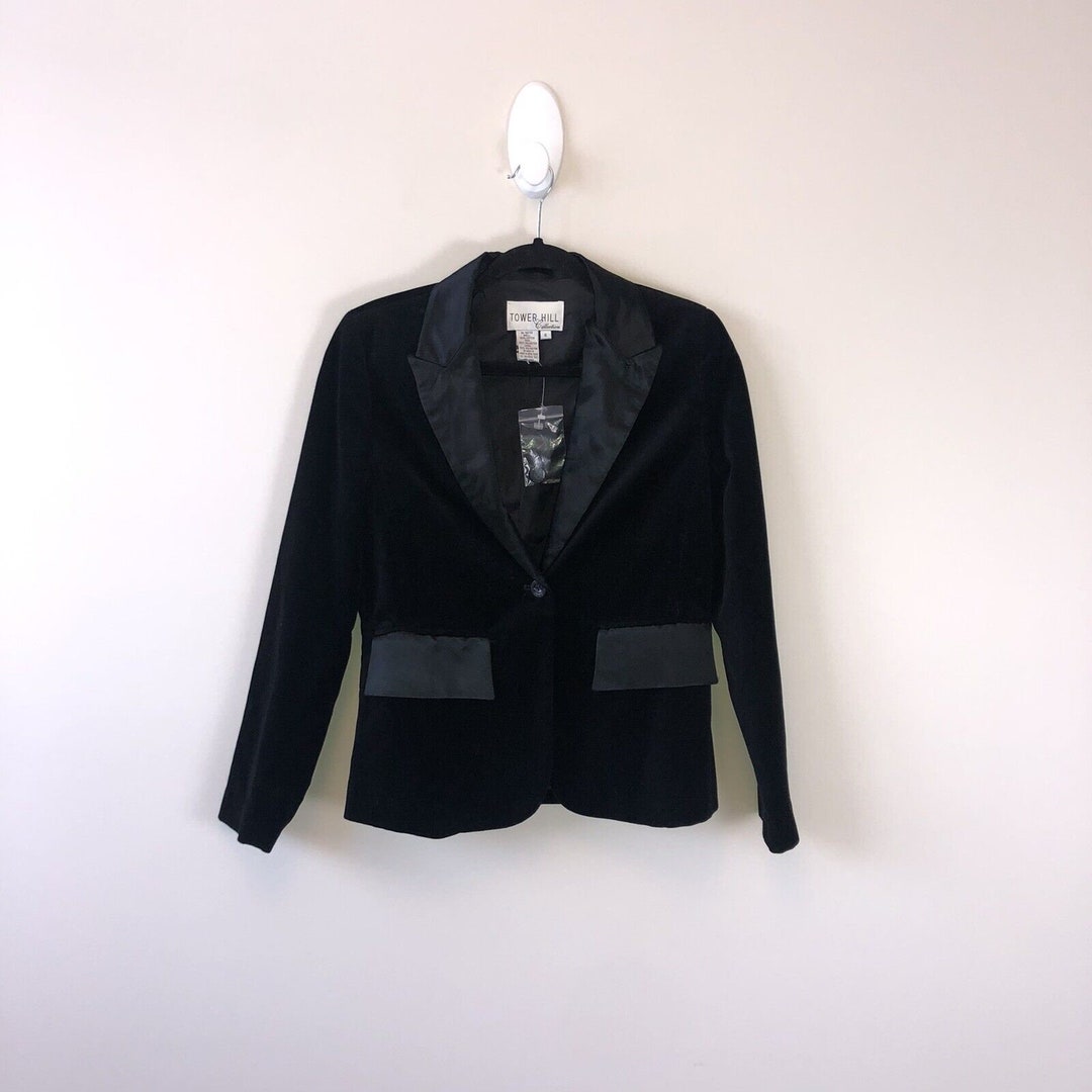 Vintage Tower Hill Collection Black Velvet Tuxedo Blazer Jacket Size XS ...