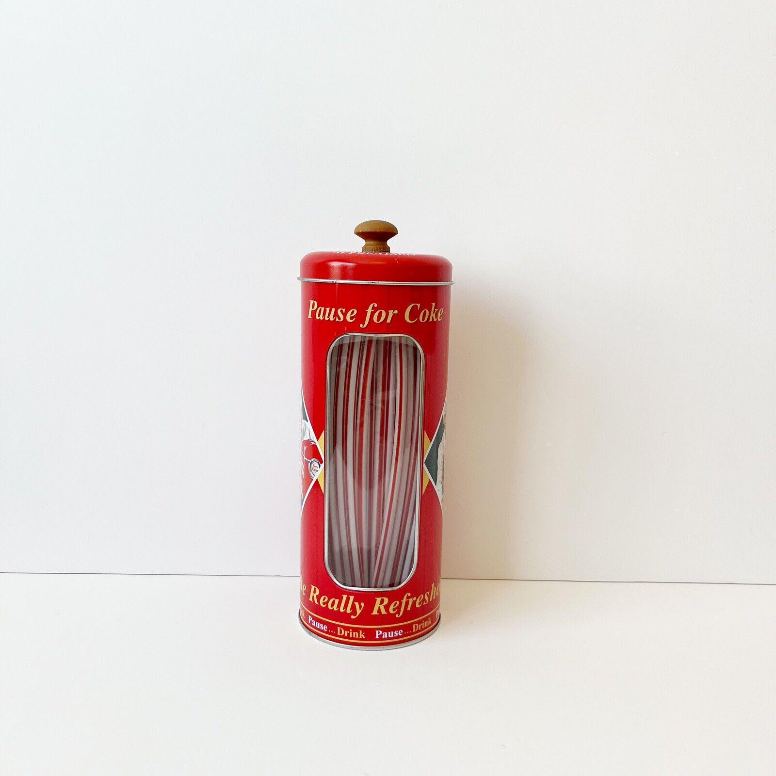 Coca-cola Red Tin Straw Holder Container Original Straws Pause for Coke ...