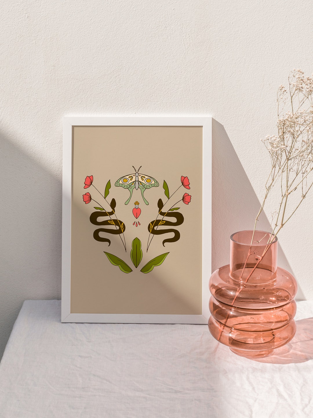 Snakes and Moth Art Print Download Witchy Illustration Digital Download ...