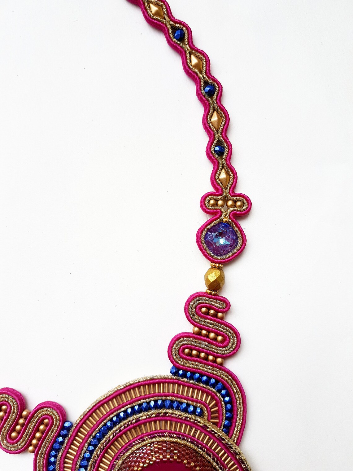 Pink Soutache Necklaceagate Necklaceswarovski Statement - Etsy