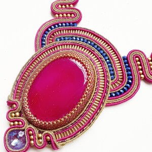 Pink Soutache Necklaceagate Necklaceswarovski Statement - Etsy