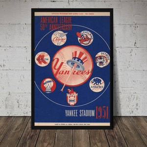 1951 NEW YORK YANKEES Print Vintage Baseball Poster, Retro Baseball ...