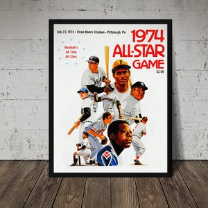 1974 ALL-STAR GAME Print Vintage Baseball Poster, Retro Baseball Poster ...