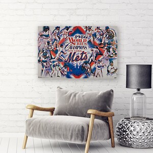 1986 NEW YORK METS Print Vintage Baseball Poster, Retro Baseball Poster ...