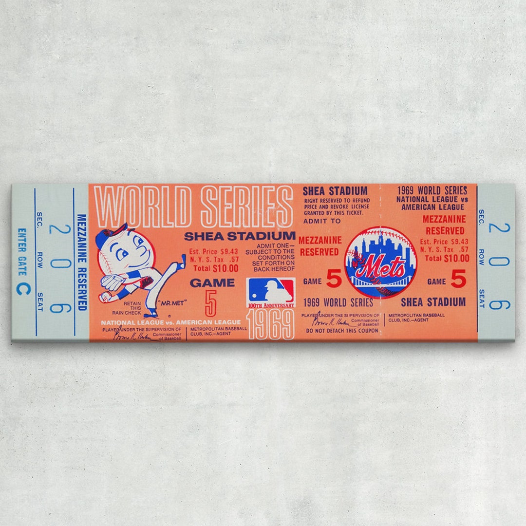 WRAPPED CANVAS 1969 New York METS Print / Game Ticket Vintage Baseball ...