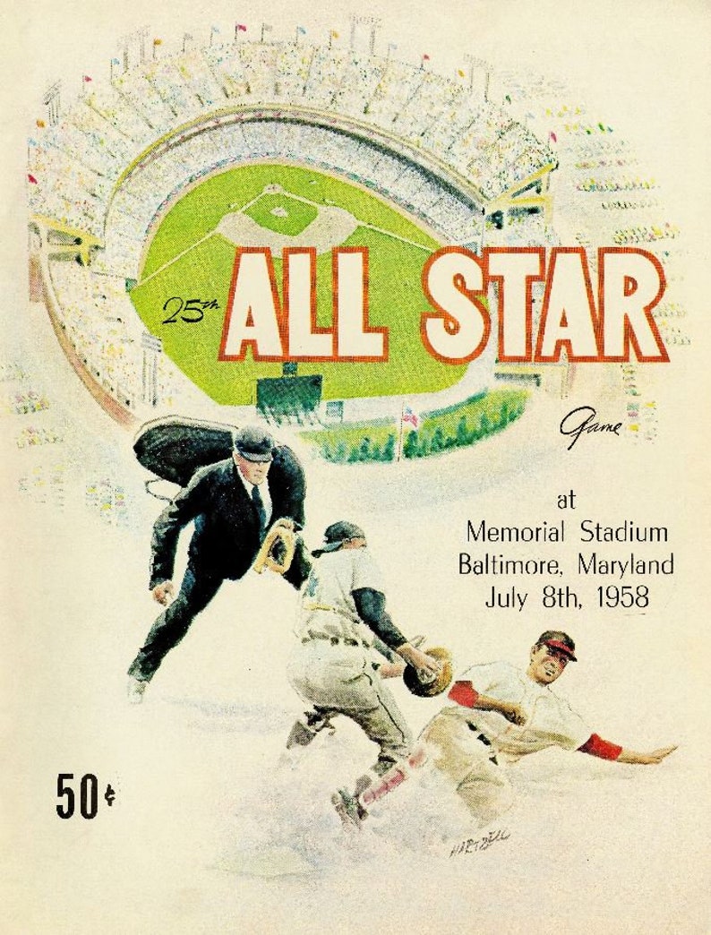 1958 ALL-STAR GAME Print Vintage Baseball Poster Retro - Etsy