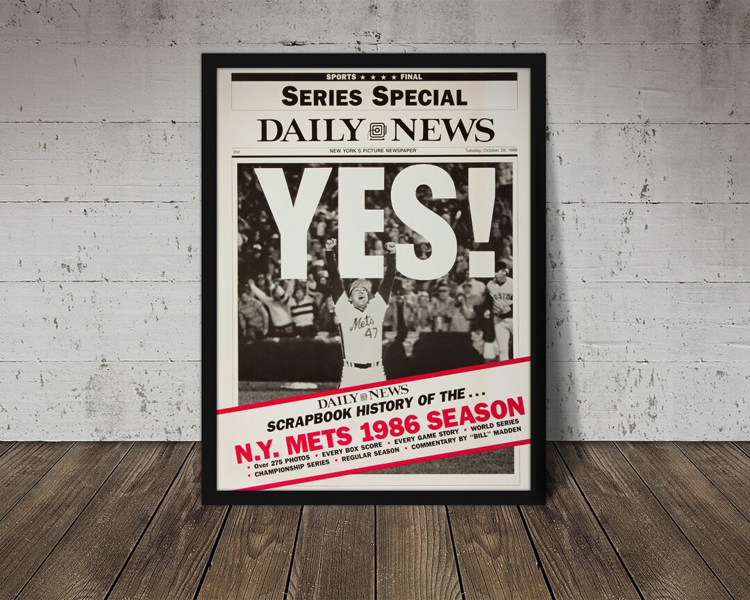 1986 NEW YORK METS Print Vintage Baseball Poster, Retro Baseball Poster ...