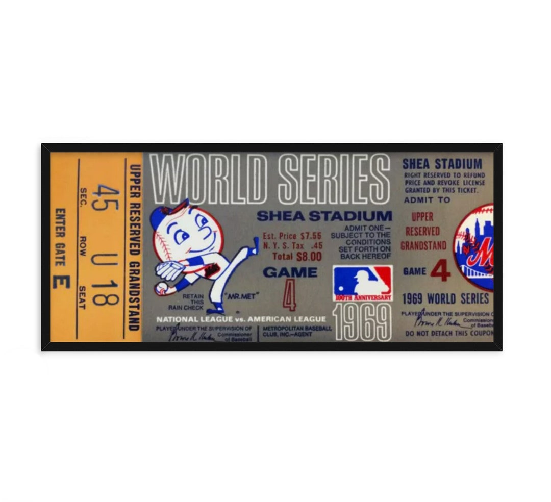 1969 NEW YORK METS Game Ticket Print Vintage Baseball Poster, Retro ...