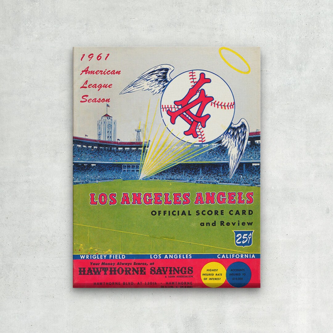 WRAPPED CANVAS 1961 Los Angeles ANGELS Print Vintage Baseball Poster ...