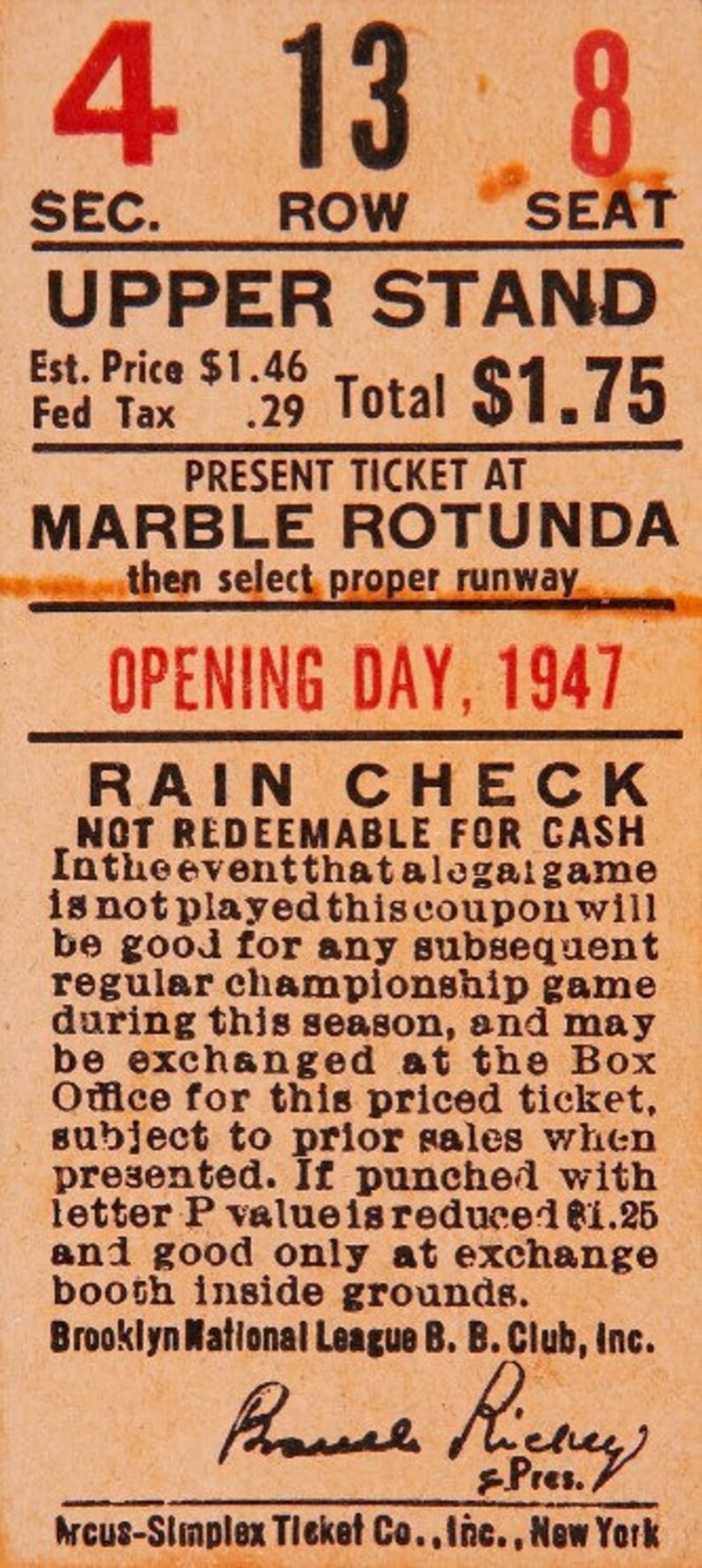 1947 JACKIE ROBINSON Game Ticket Print Vintage Baseball | Etsy