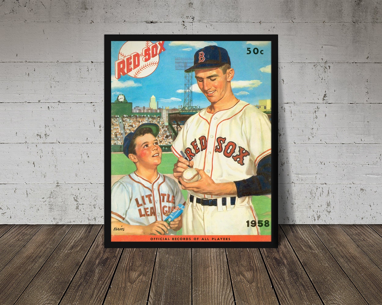1958 BOSTON RED SOX print Vintage Baseball Poster. Retro | Etsy