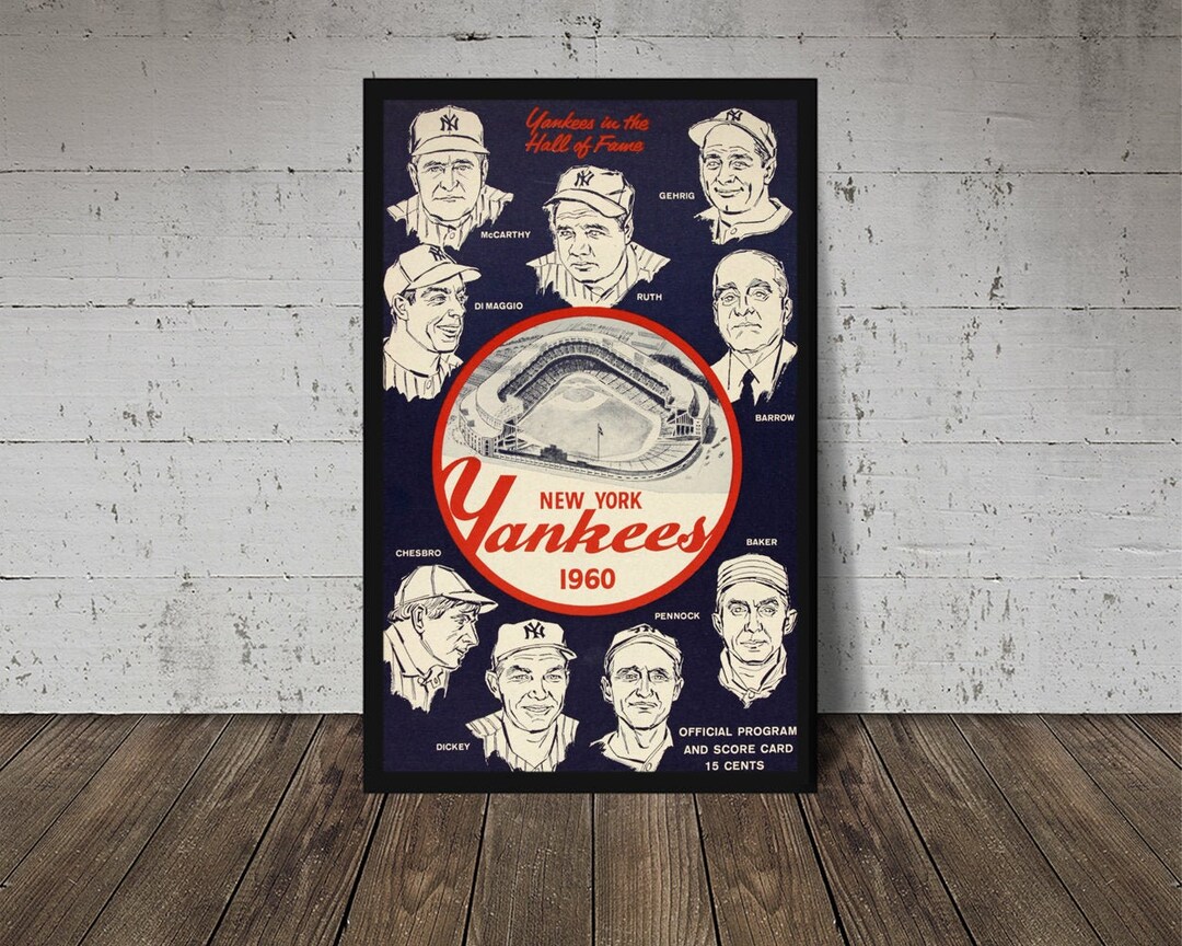 1960 NEW YORK YANKEES Print Vintage Baseball Poster. Retro Baseball ...