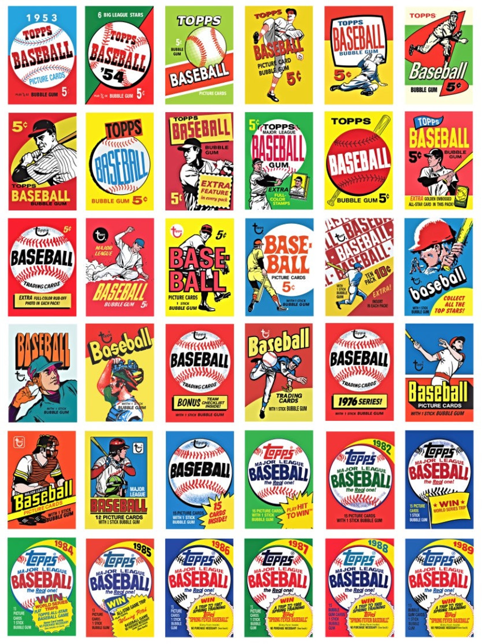 1953-1989 Topps Baseball Wrapper Collage Print Vintage - Etsy
