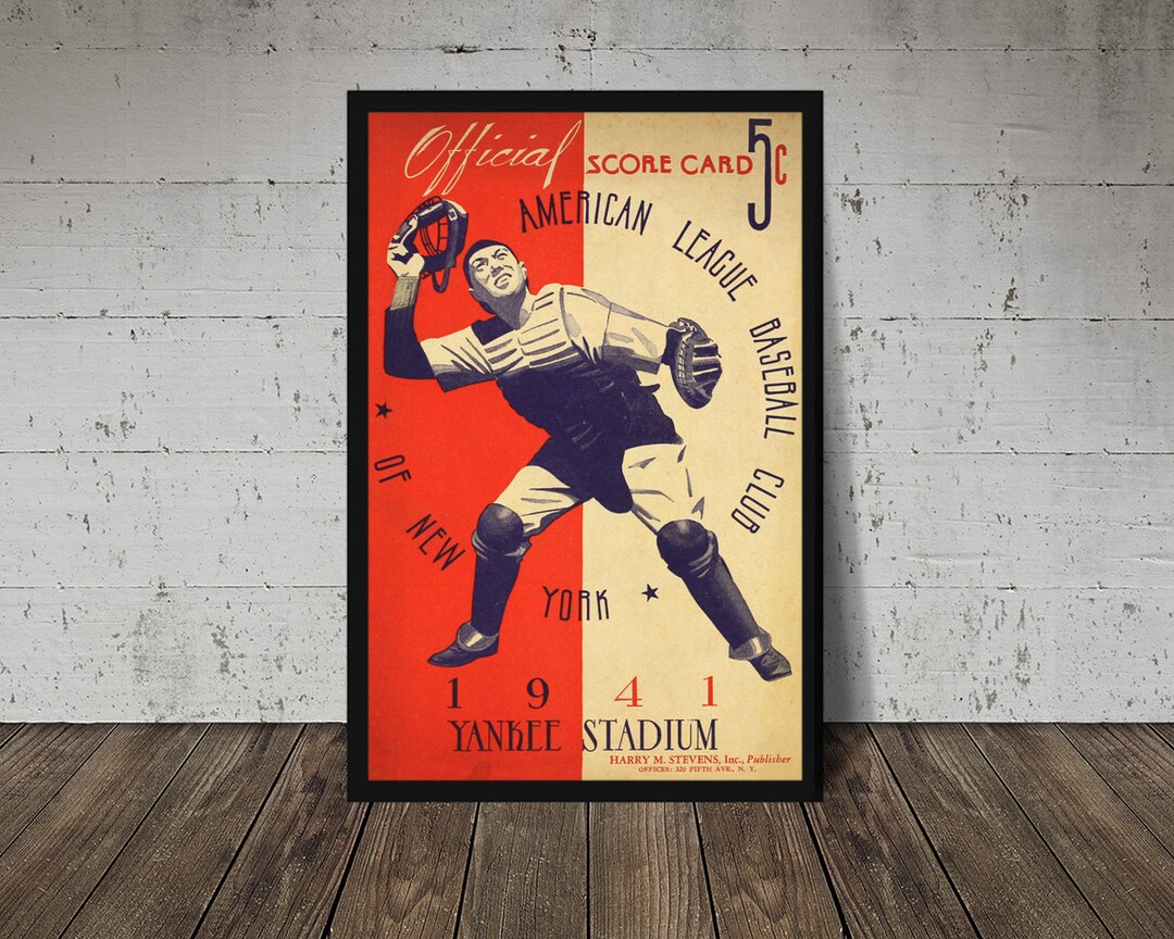 1941 NEW YORK YANKEES Print Vintage Baseball Poster, Retro Baseball ...