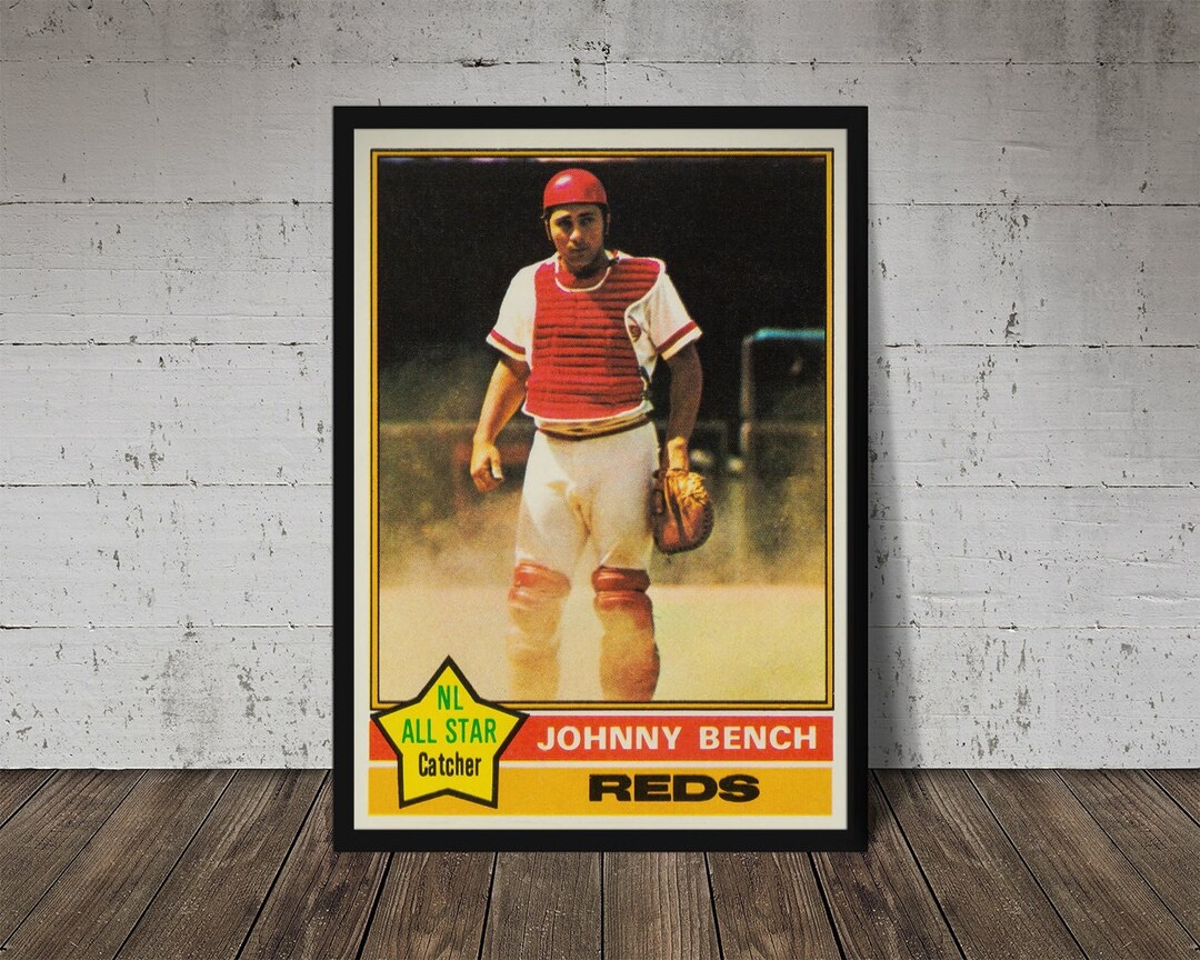 1976 JOHNNY BENCH TOPPS 300 Baseball Card Print Vintage Baseball Poster ...