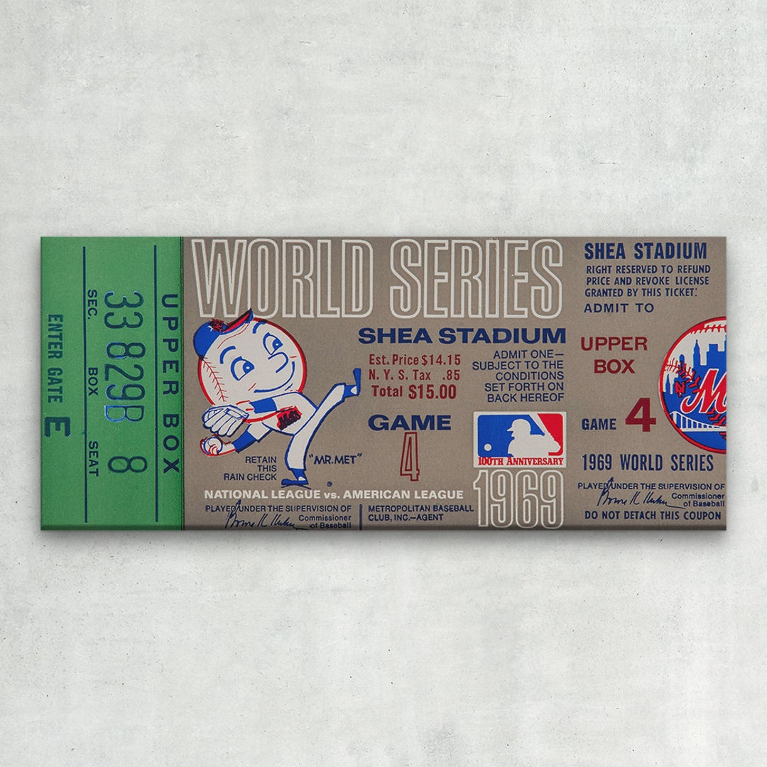 WRAPPED CANVAS 1969 New York METS Print / Game Ticket Vintage Baseball ...