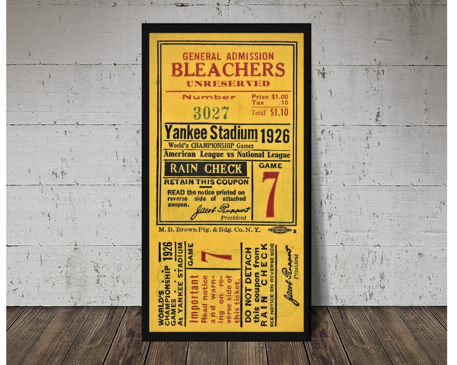 1926 NEW YORK YANKEES Print / Game Ticket Baseball Poster - Etsy