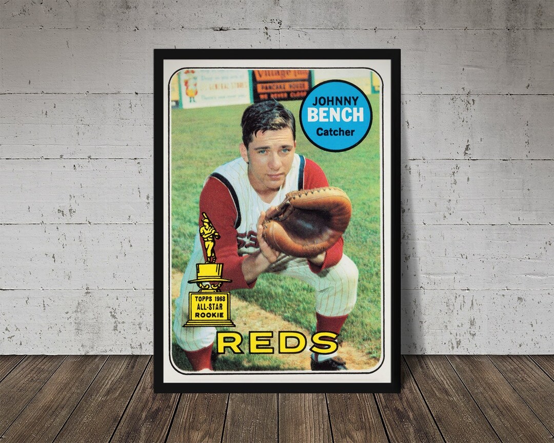 1969 JOHNNY BENCH TOPPS 95 Baseball Card Print Vintage Baseball Poster ...