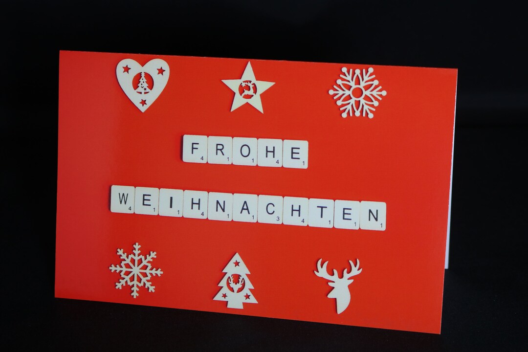 Frohe Weihnachten, German Language Christmas Card, Scrabble Card, Xmas ...