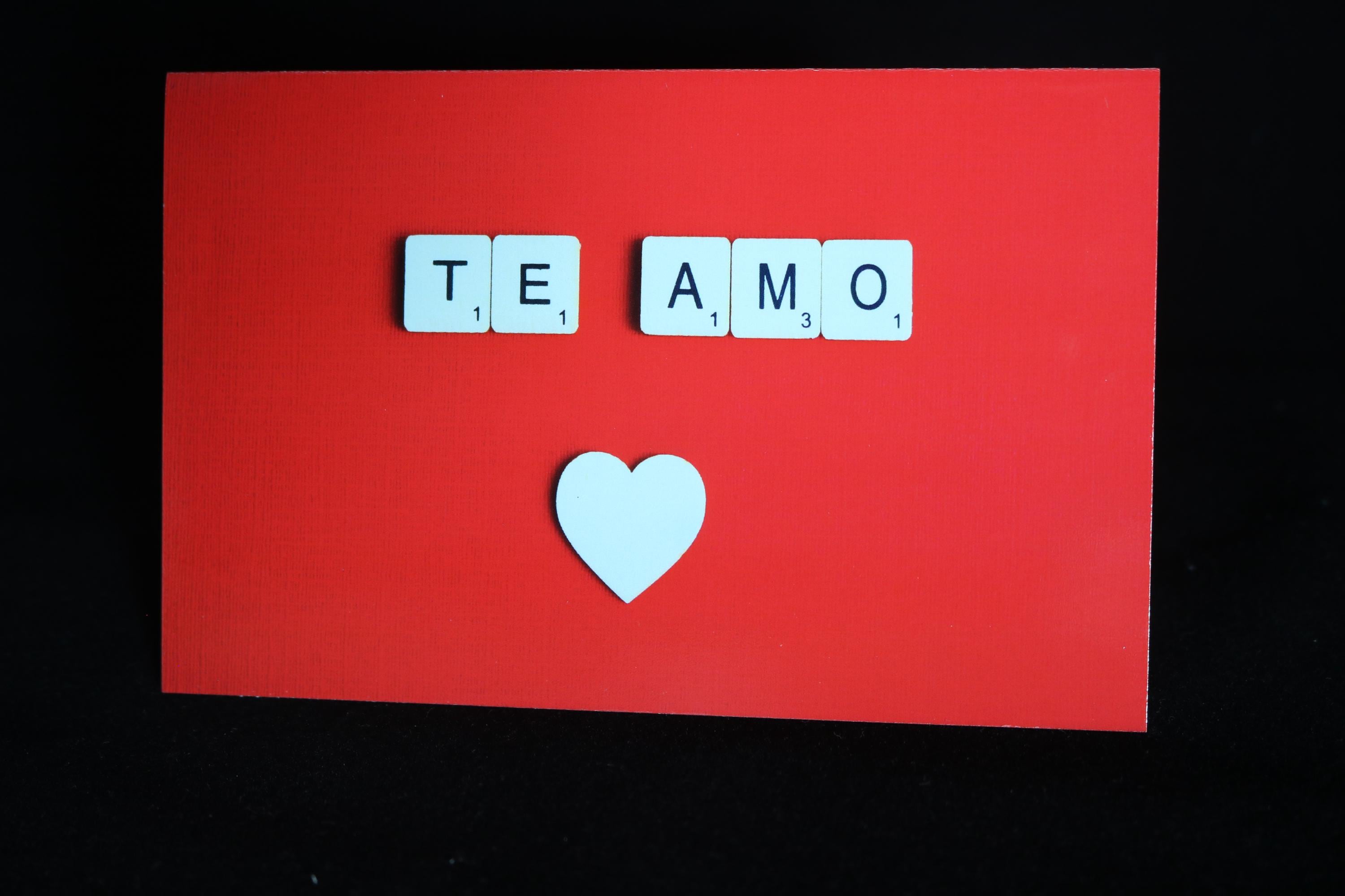 Te Amo Card, Spanish I Love You Card, Scrabble Letter Card, Tarjeta ...