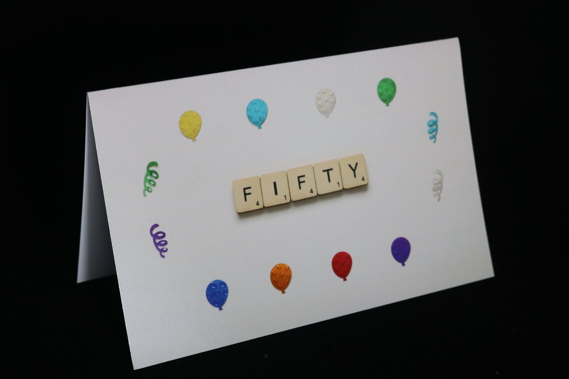 50th Birthday Card, Scrabble Letter Card, Happy Birthday Card ...