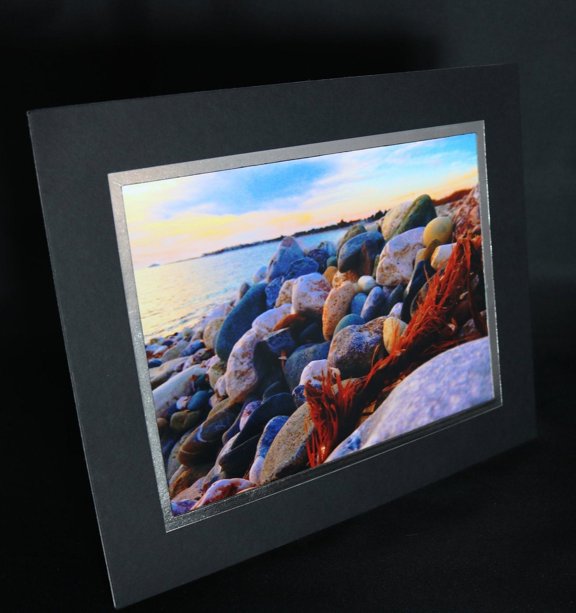 On the Rocks Print, Mounted Beach Print, Sunset Print, Pebbles Print ...