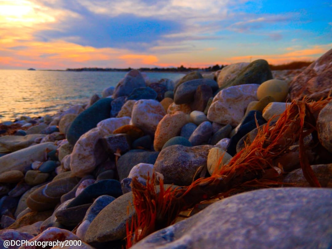 On the Rocks Print, Mounted Beach Print, Sunset Print, Pebbles Print ...