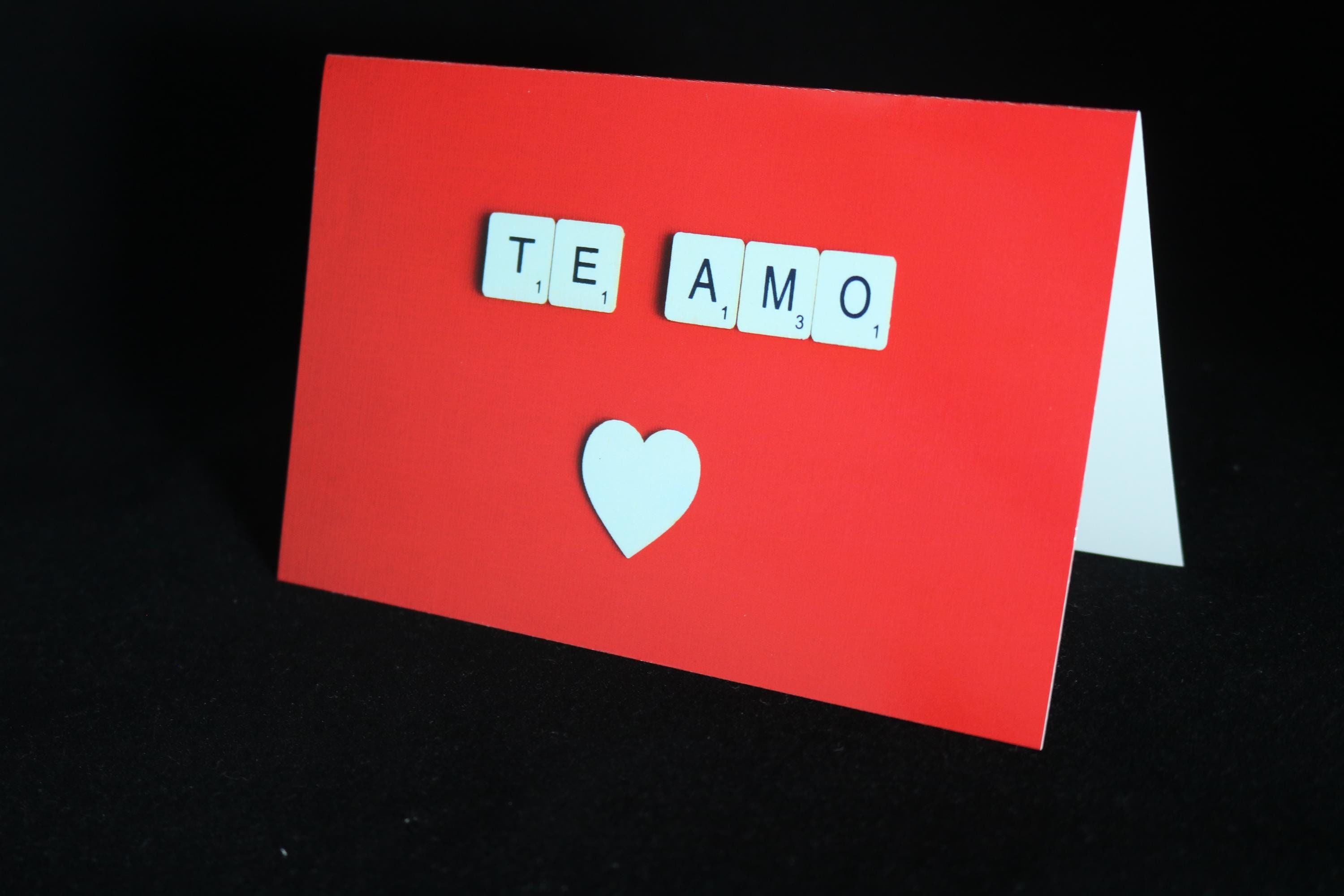 Te Amo Card, Spanish I Love You Card, Scrabble Letter Card, Tarjeta ...