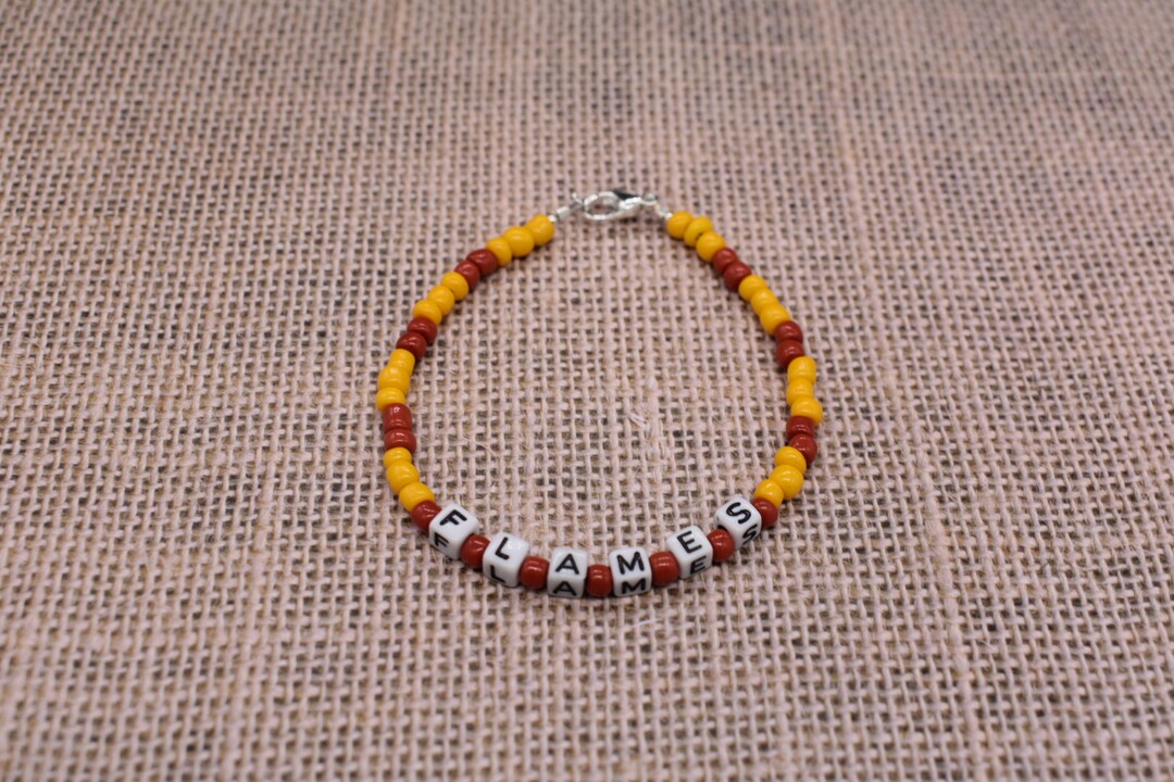 Calgary Flames Hockey Bracelet, Flames Bracelet, Sports Bracelet, Bead ...