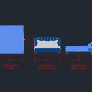 2D Fabric Bed With Headboard CAD Collection, Smart Blocks for Beds in 5 ...