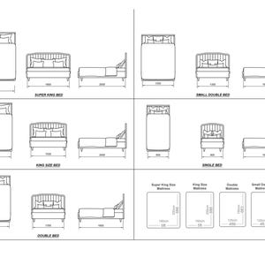 2D Fabric Bed With Headboard CAD Collection, Smart Blocks for Beds in 5 ...