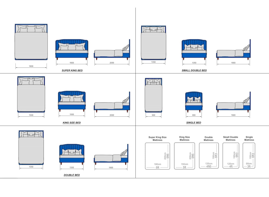 2D Fabric Bed With Headboard CAD Collection, Smart Blocks for Beds in 5 ...