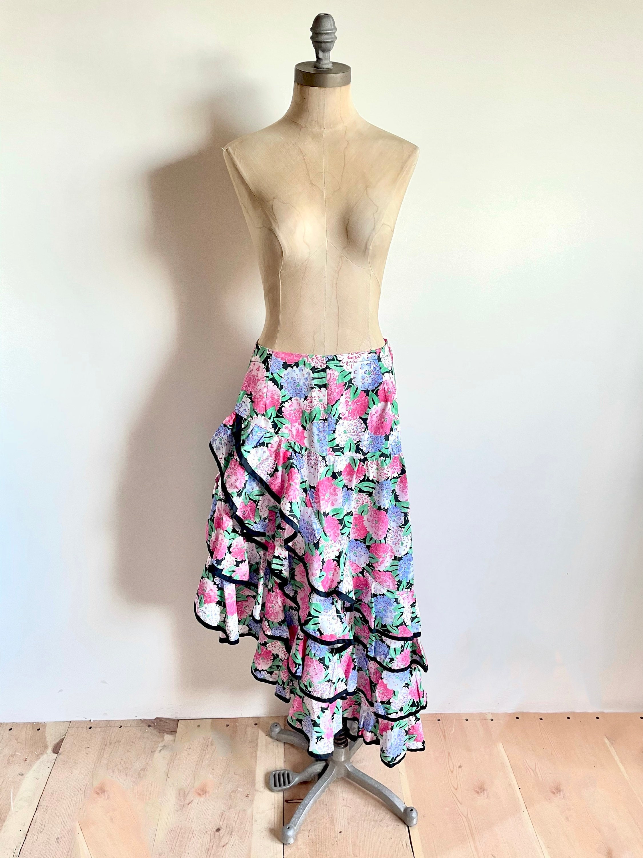 Vintage Ruffle Skirt Vintage 80s Skirt Vintage Floral Skirt - Etsy