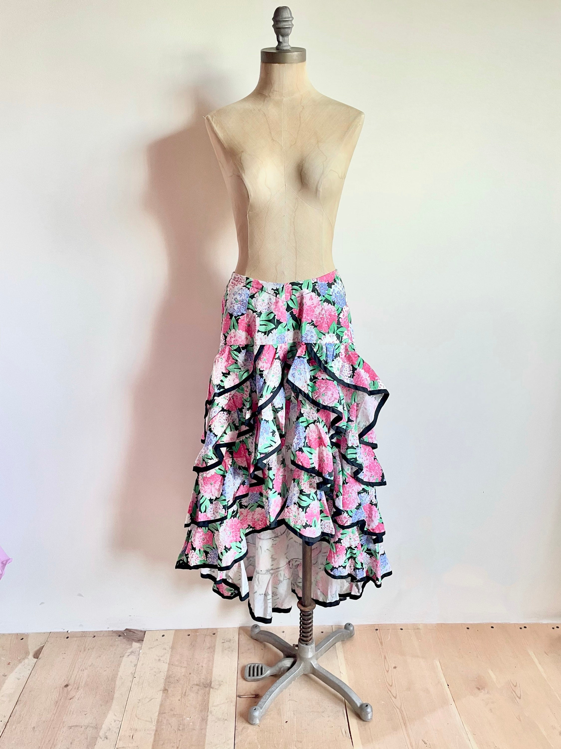 Vintage Ruffle Skirt, Vintage 80s Skirt, Vintage Floral Skirt, Vintage ...