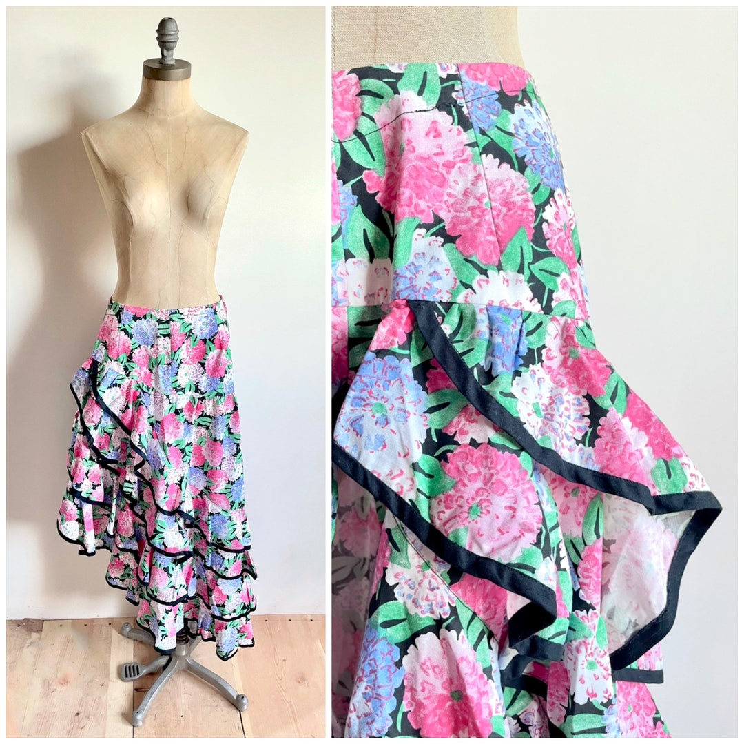 Vintage Ruffle Skirt, Vintage 80s Skirt, Vintage Floral Skirt, Vintage ...