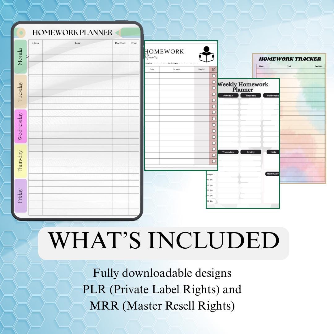 Weekly Homework Planner Printable PDF PNG | Student Assignment Tracker ...